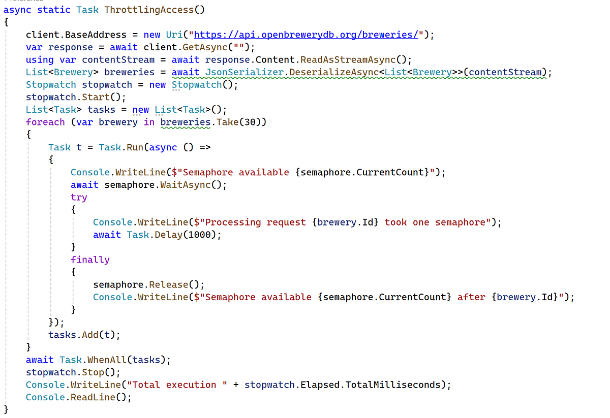 Handling concurrent tasks with SemaphoreSlim | by Cesar I. Egoavil | Medium