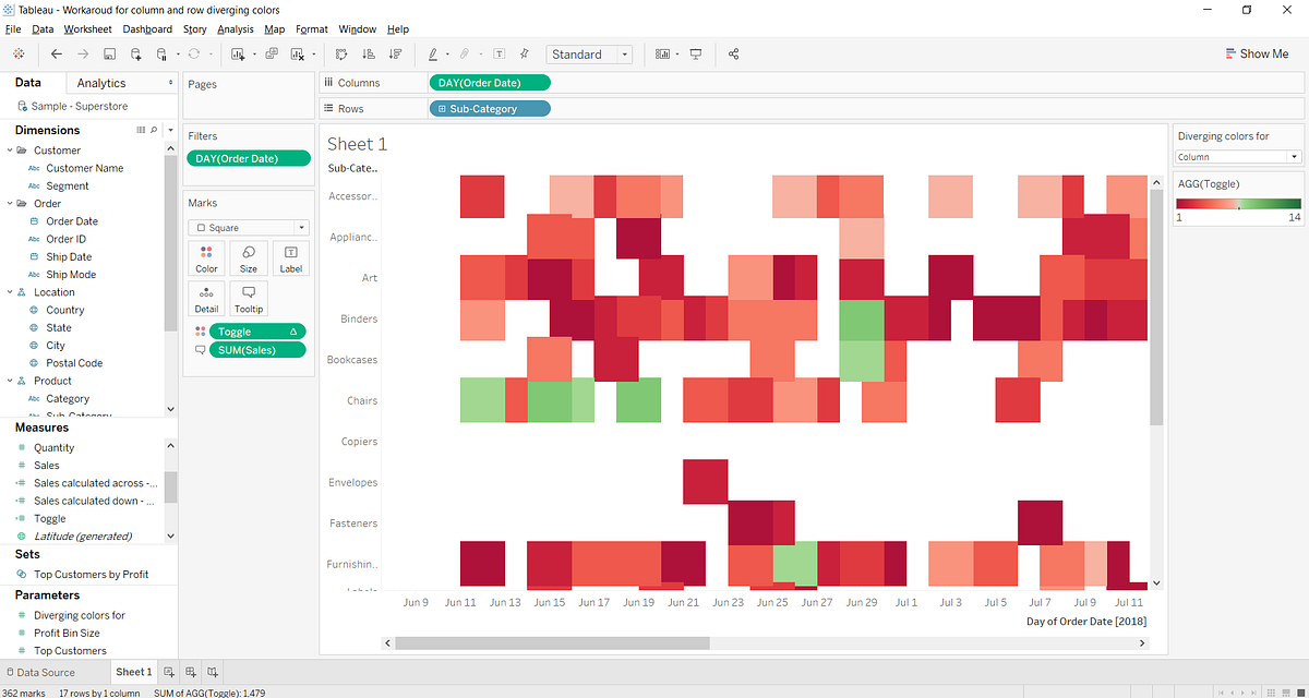 Color each column/row for comparisons in Tableau separately using just ...