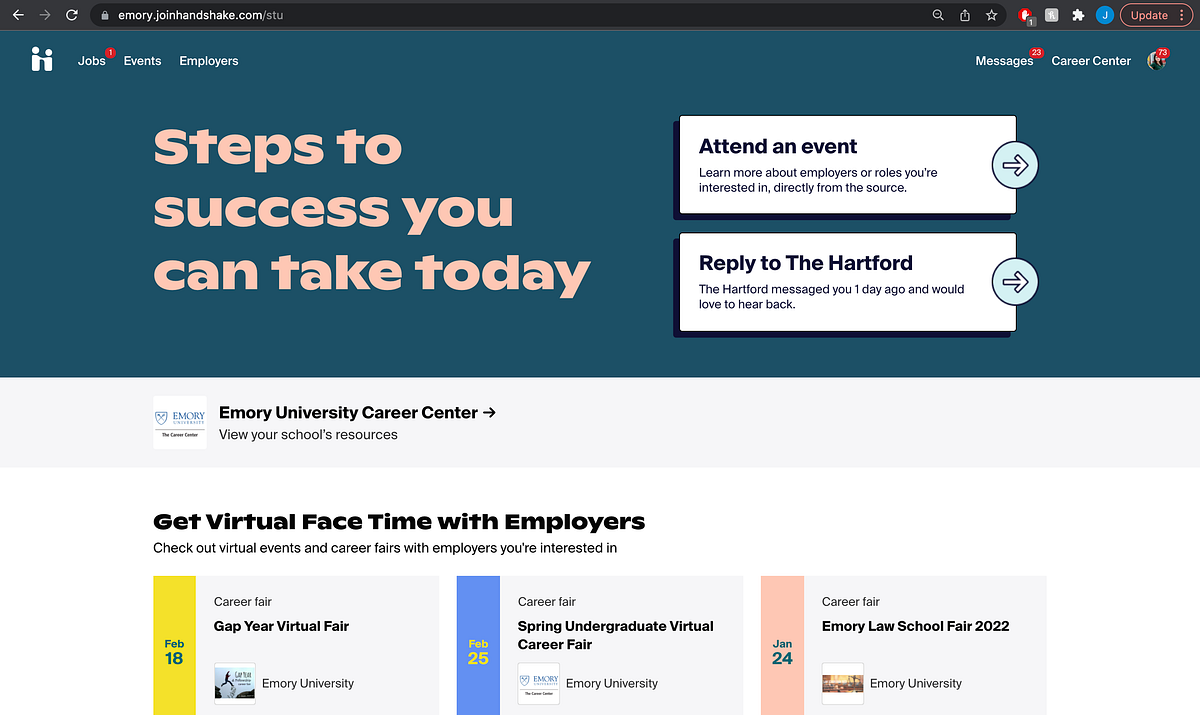 Good Design: Emory Career Center’s Handshake | by Jenna Krumerman | Medium