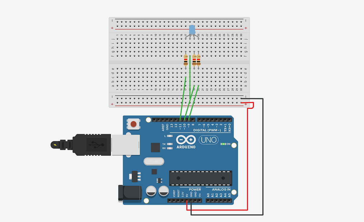 RGB LED Colour Mixing with Arduino in Tinkercad | by Somik Bansal | Medium