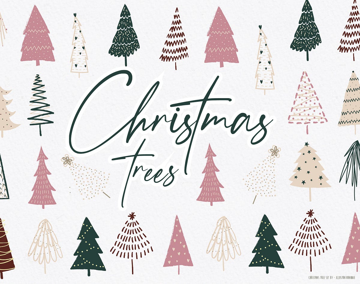 Christmas Tree Clip Art Set — Modern Christmas Tree Clip Art ...