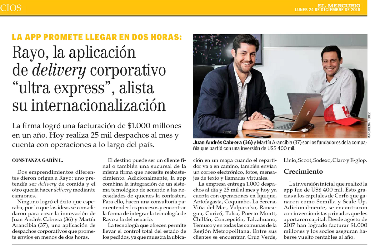 Rayo en Economía y Negocios de El Mercurio | by Juan Andrés Cabrera Lillo | RAYO Blog | Medium