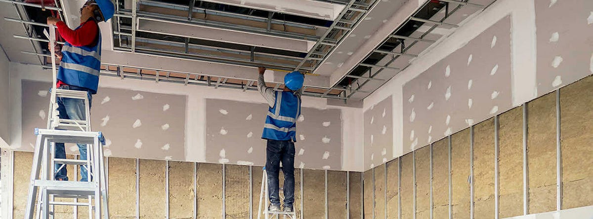 Ceiling Installation Services Uk. Business FIT-OUT Project workers ...