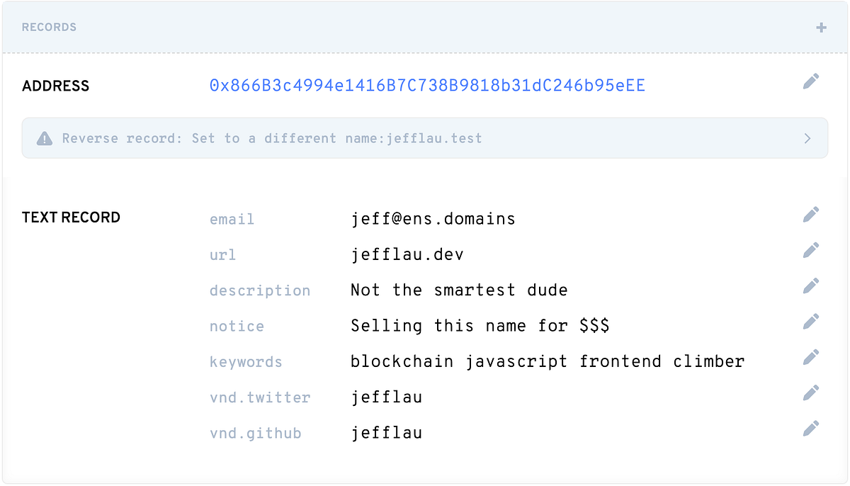 Text Records Now Available for ENS Names in Manager | by Jeff Lau | Medium
