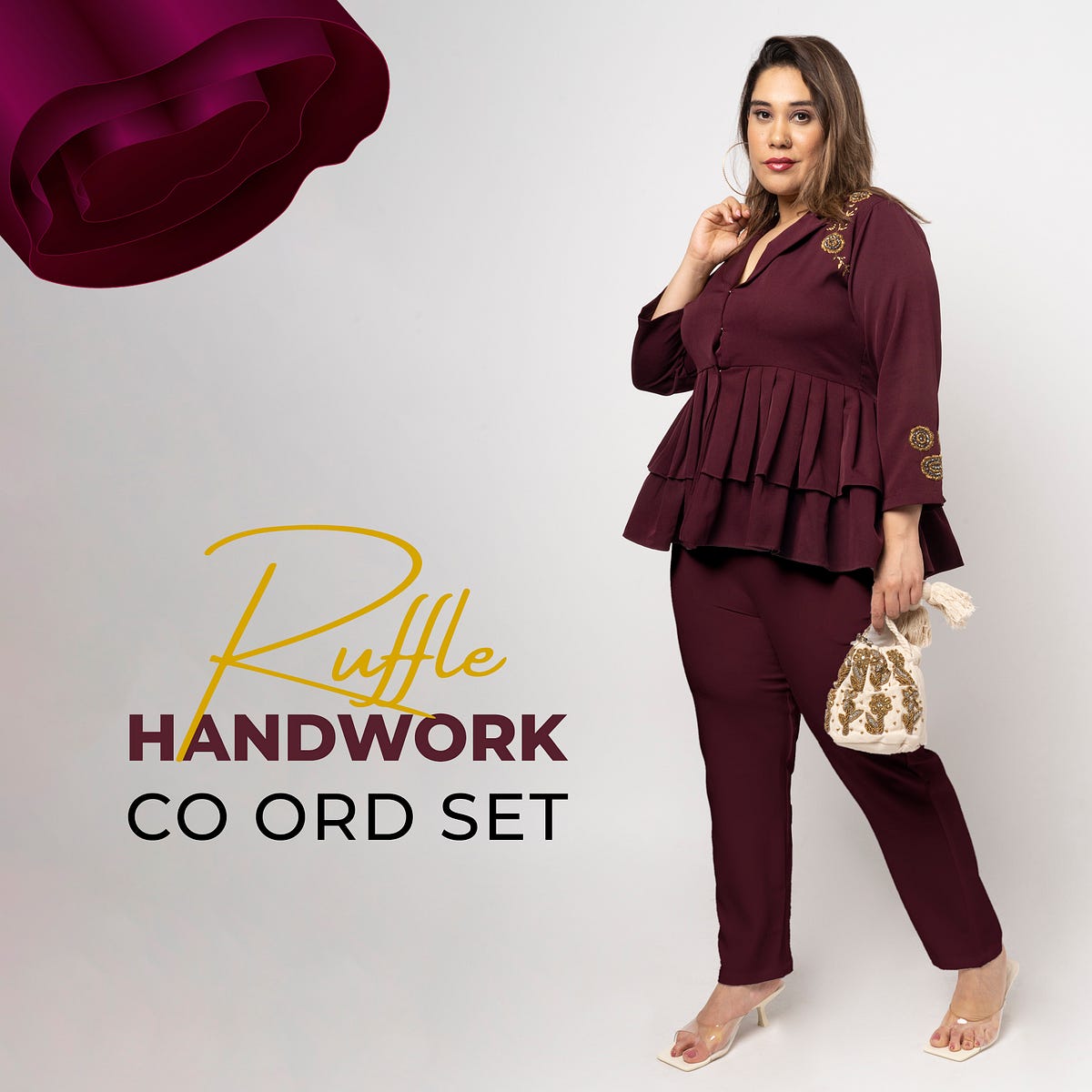 RUFFLE HANDWORK CO ORD SET - KAPPDE - Medium
