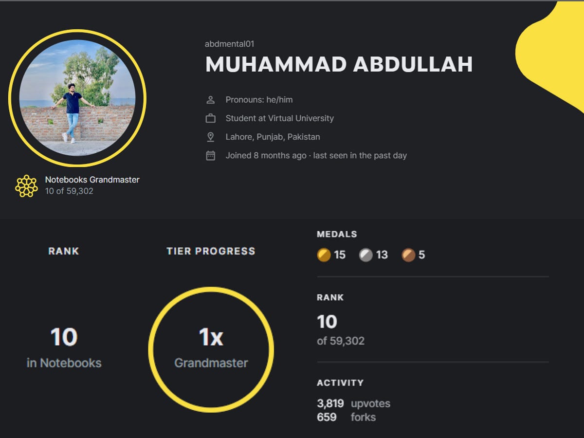 Kaggle Grand Master in Pakistan | Muhammad Abdullah | by Muhammad Abdullah | Medium