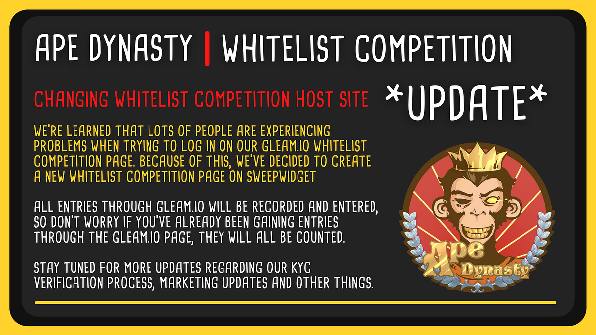 ApeDynasty Whitelist Competition — Changing host site - ApeDynasty - Medium