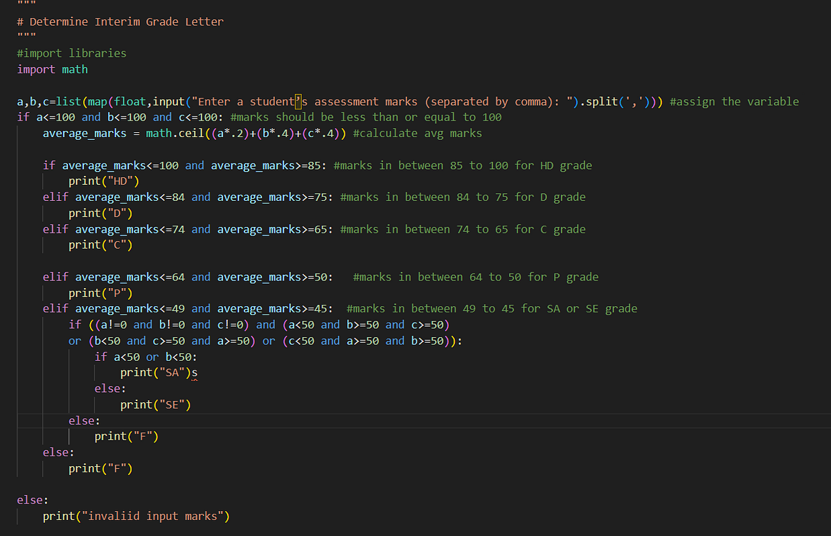 Determine Interim Grade Letter ( TASK -1 MIS 501 PYTHON | by Ankit ...