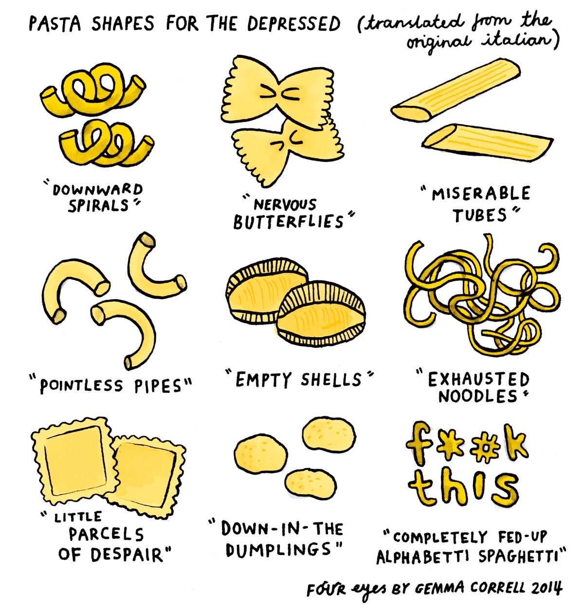 pasta shapes for the depressed | by gemma correll | More Comics! | Medium