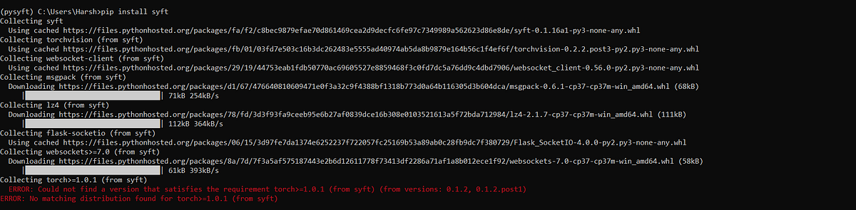 Installing pysyft package. Hey everyone! This is my first article… | by Shuvam Lal | Secure and ...