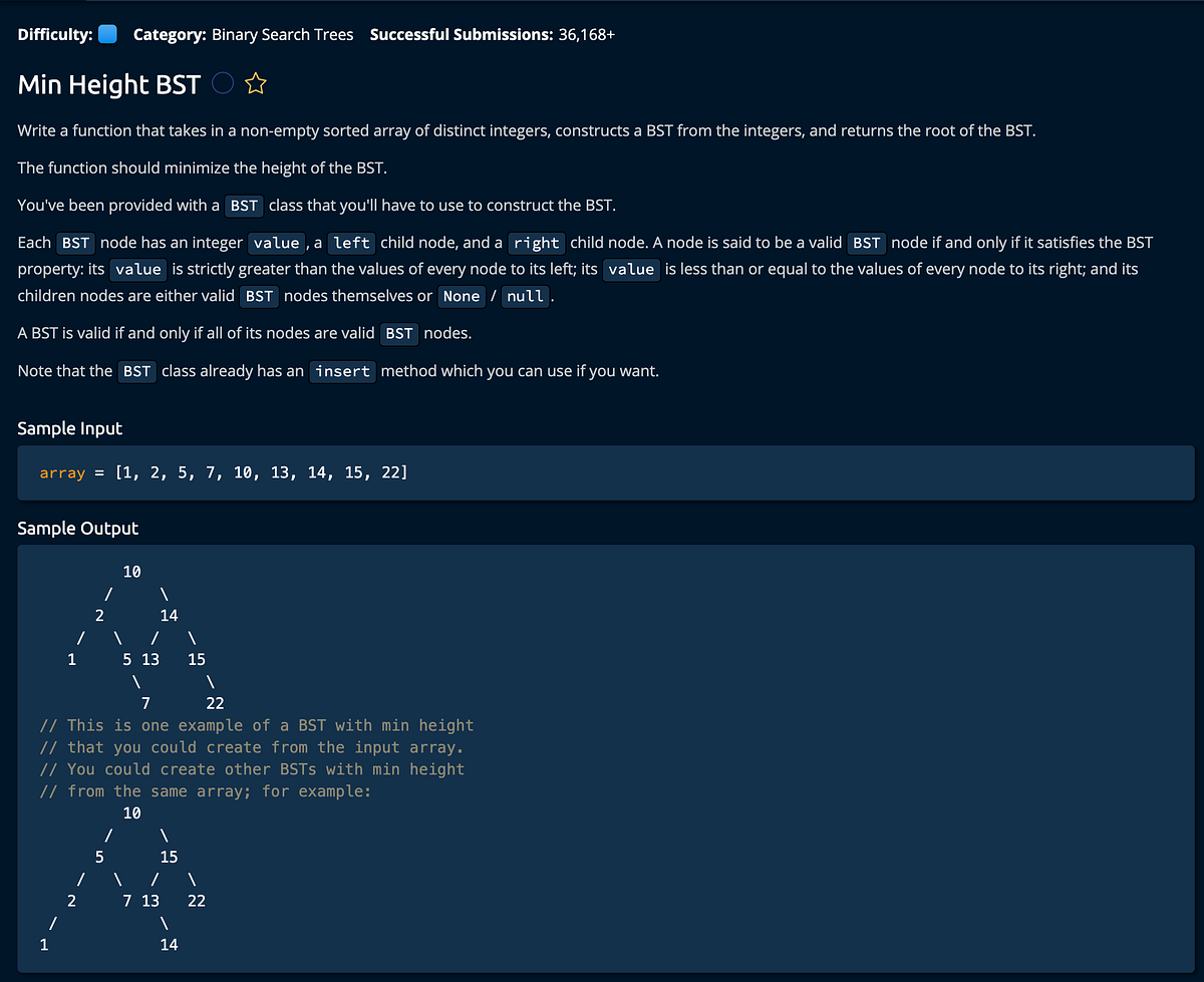 Leetcode Medium: Min Height BST SOLUTION | by Kyle-Anthony Hay | Medium