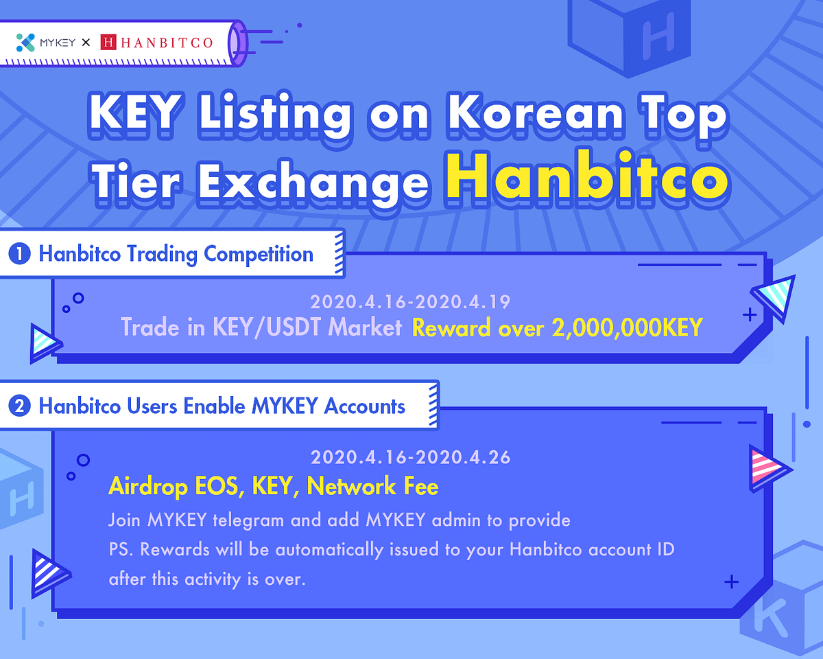 Hanbitco x MYKEY：Trading & 2000KEY+0.5EOS+$2 Network Fee Airdrop ...