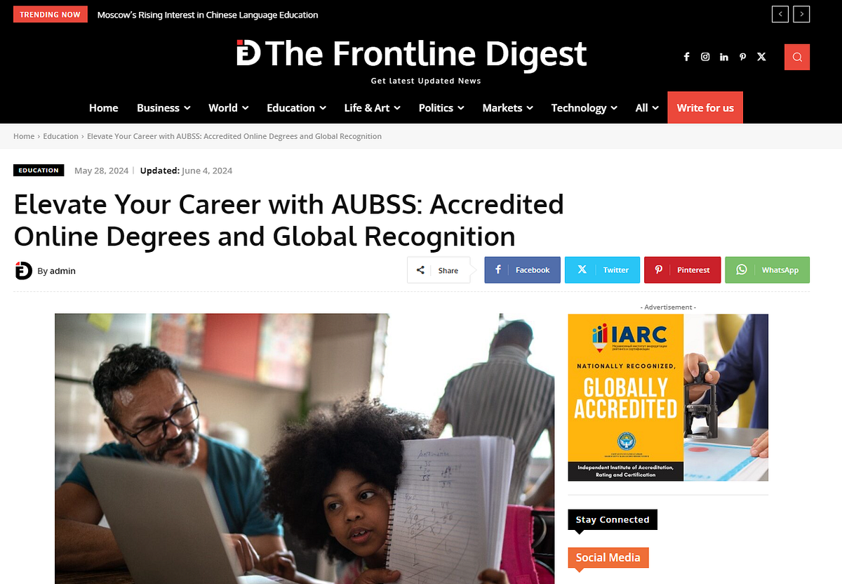 AUBSS Featured on The Frontline Digest | by QAHE Accreditation | Oct, 2024 | Medium