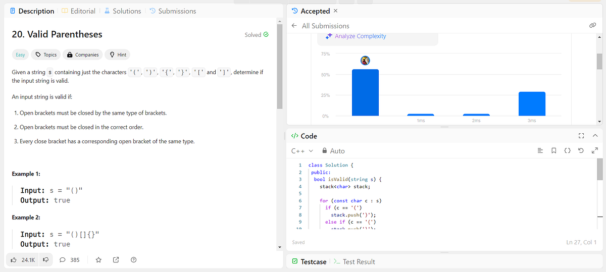 Leetcode 20: Valid Parentheses. Solving Leetcode until I land a job ...