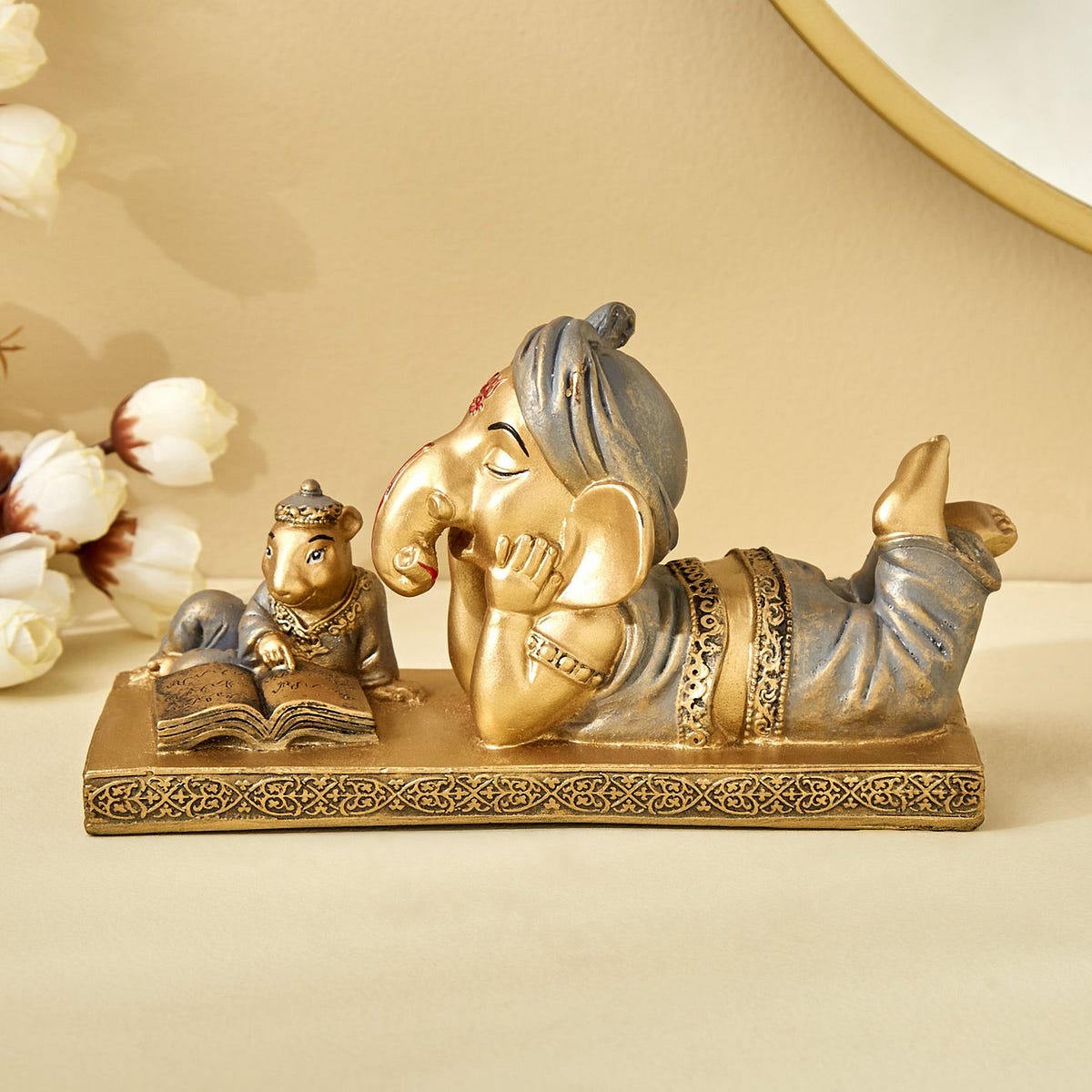 Lord Ganesha with Mouse Figurine Multicolor | by VIVARS HOME | Jul ...
