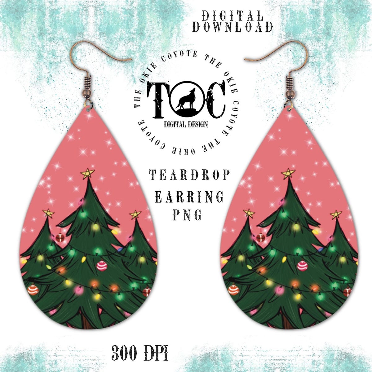 Teardrop Earring PNG Template, Digital Download, Sublimation Christmas ...