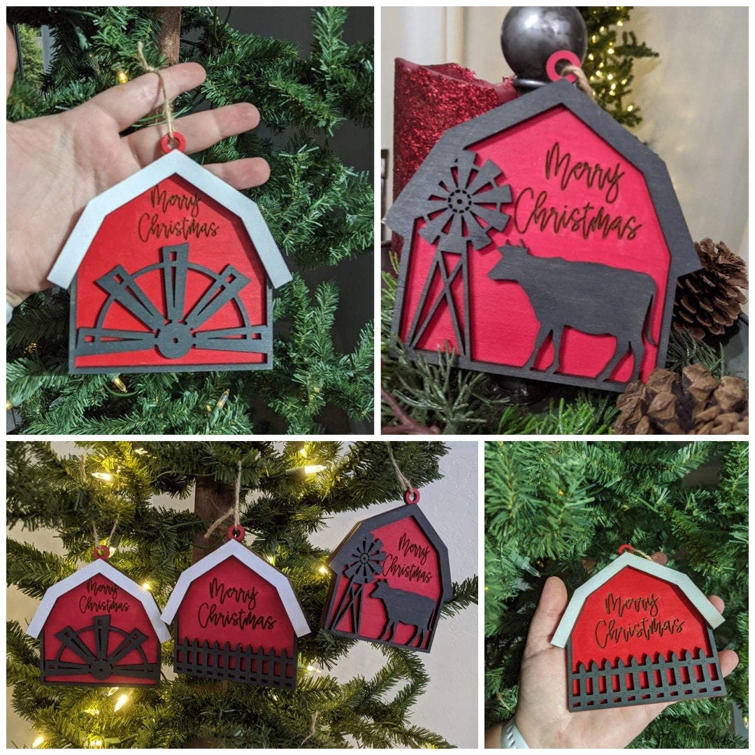 Barn Personalized Christmas Ornament for glowforge laser ready SvG ...