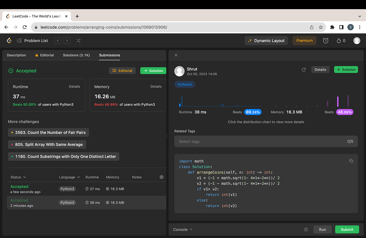 Leetcode — 441 - Shrut Shah - Medium