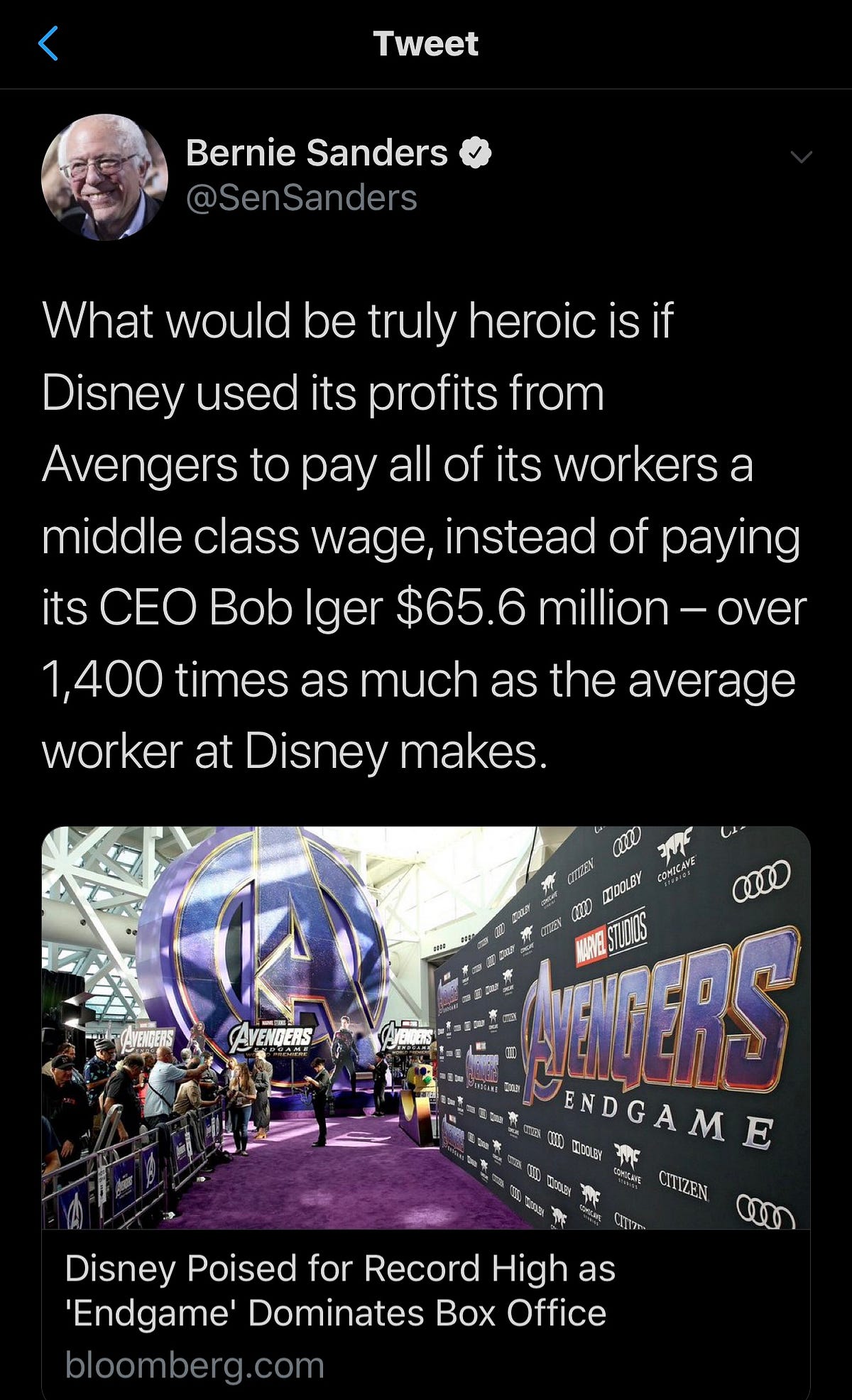 A World with Bernie Sanders as the $65 million CEO of Disney | by Bruce ...