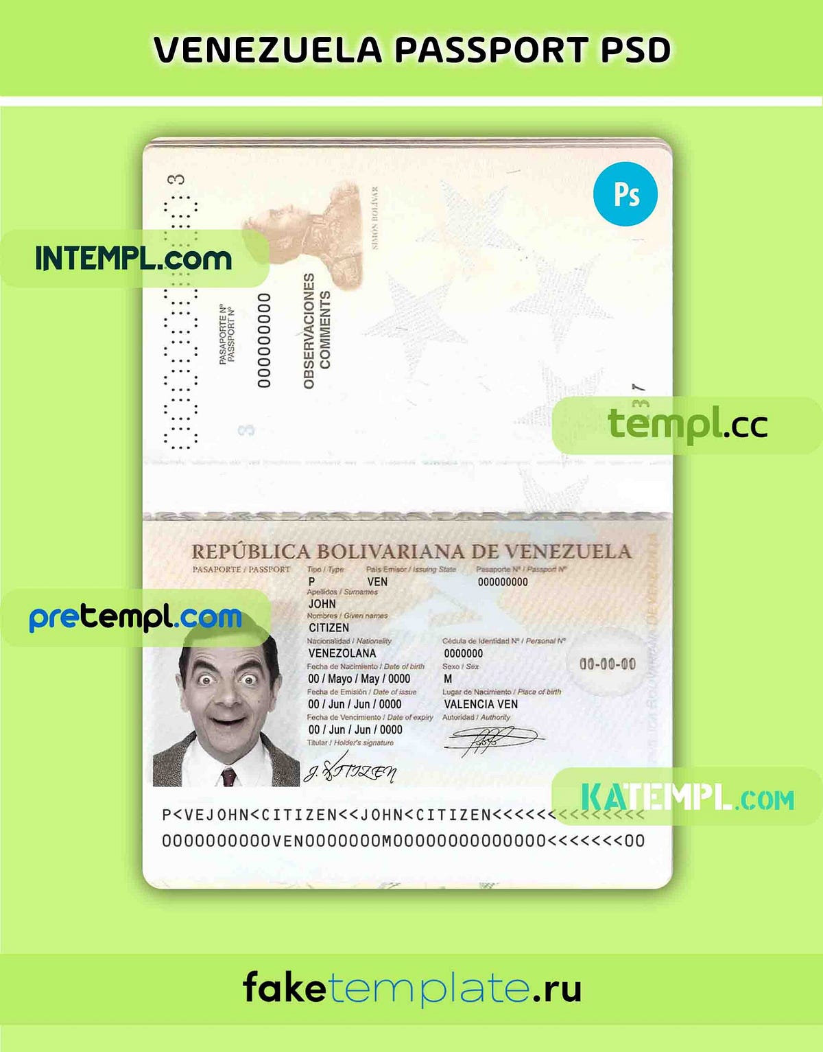 Venezuela passport PSD download template - Intempl Pass - Medium