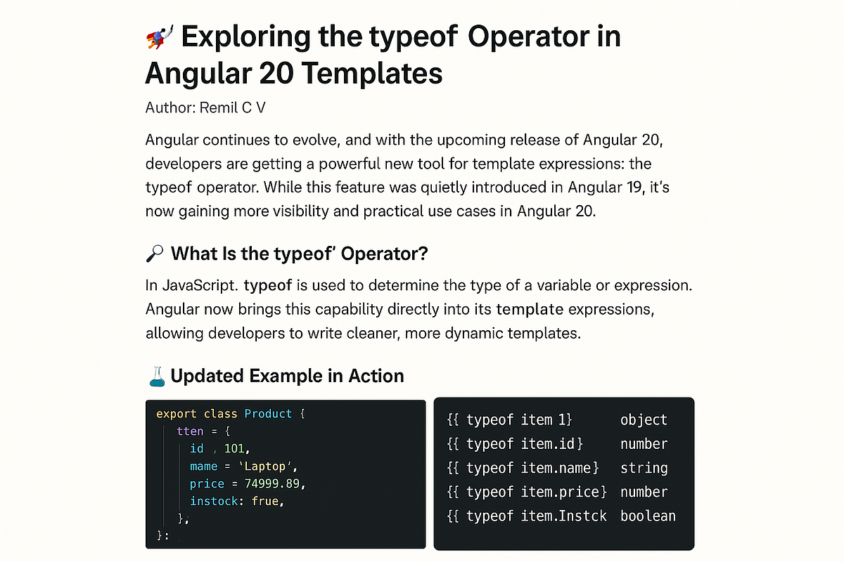 Exploring the typeof Operator in Angular 20 | by Remil | CodeToDeploy | Medium