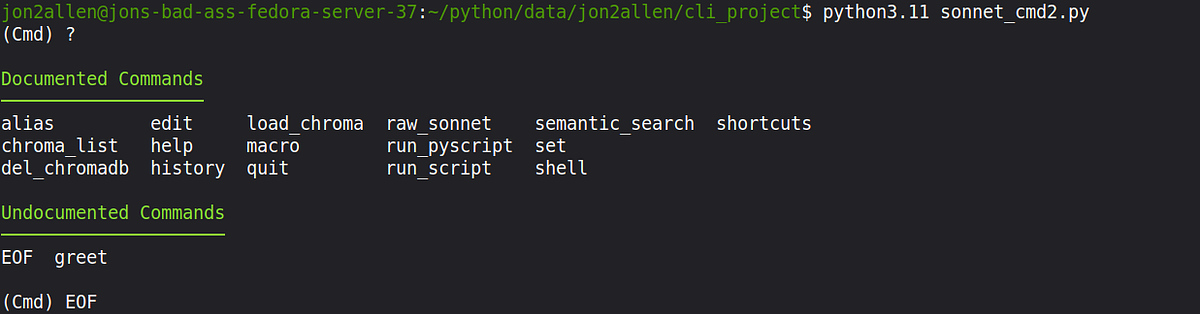 Python “cmd” module. Interactive CLI built-in | by jon allen | Python ...