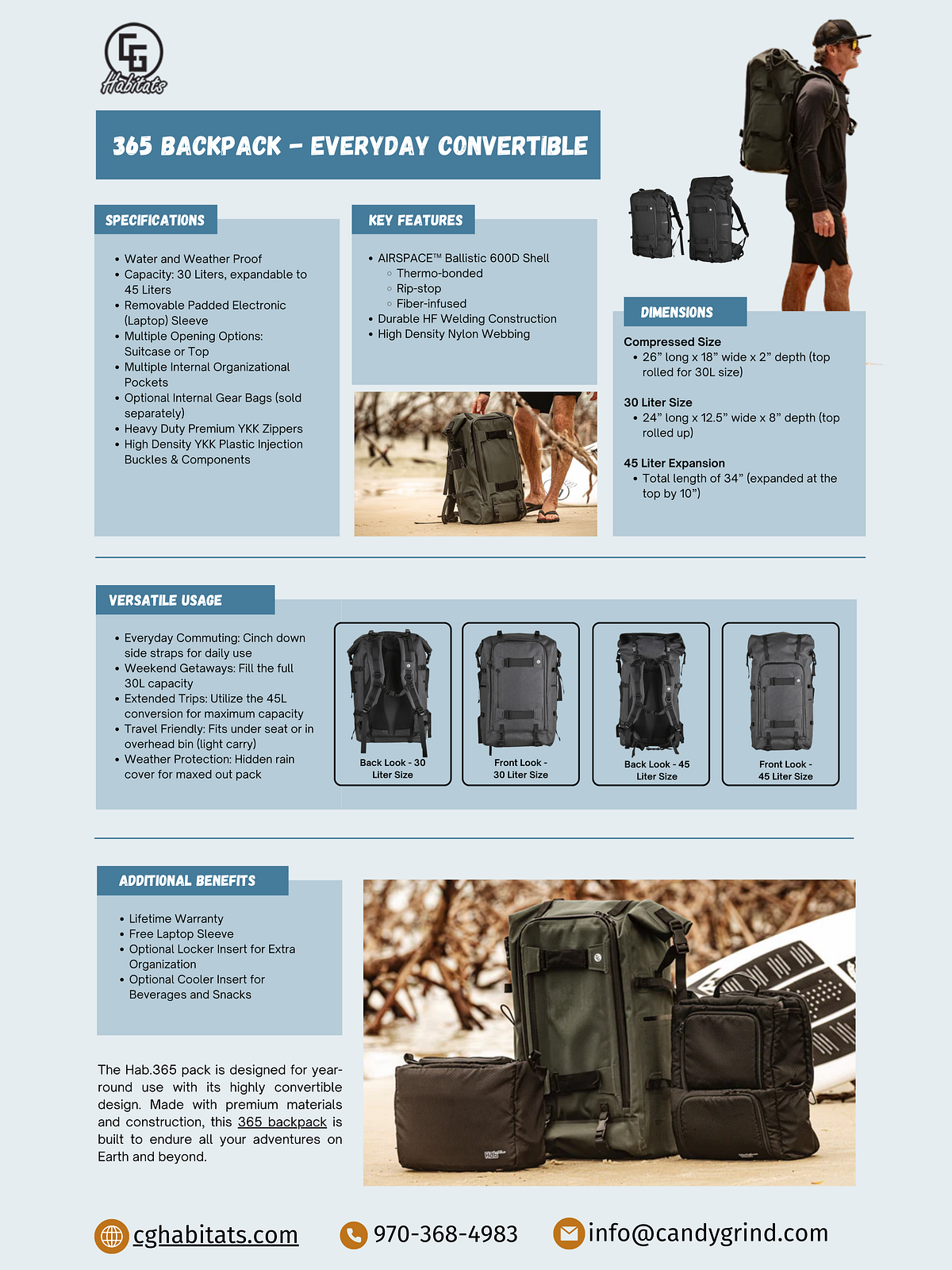 365 Backpack - Everyday Convertible - CG Habitats - Medium