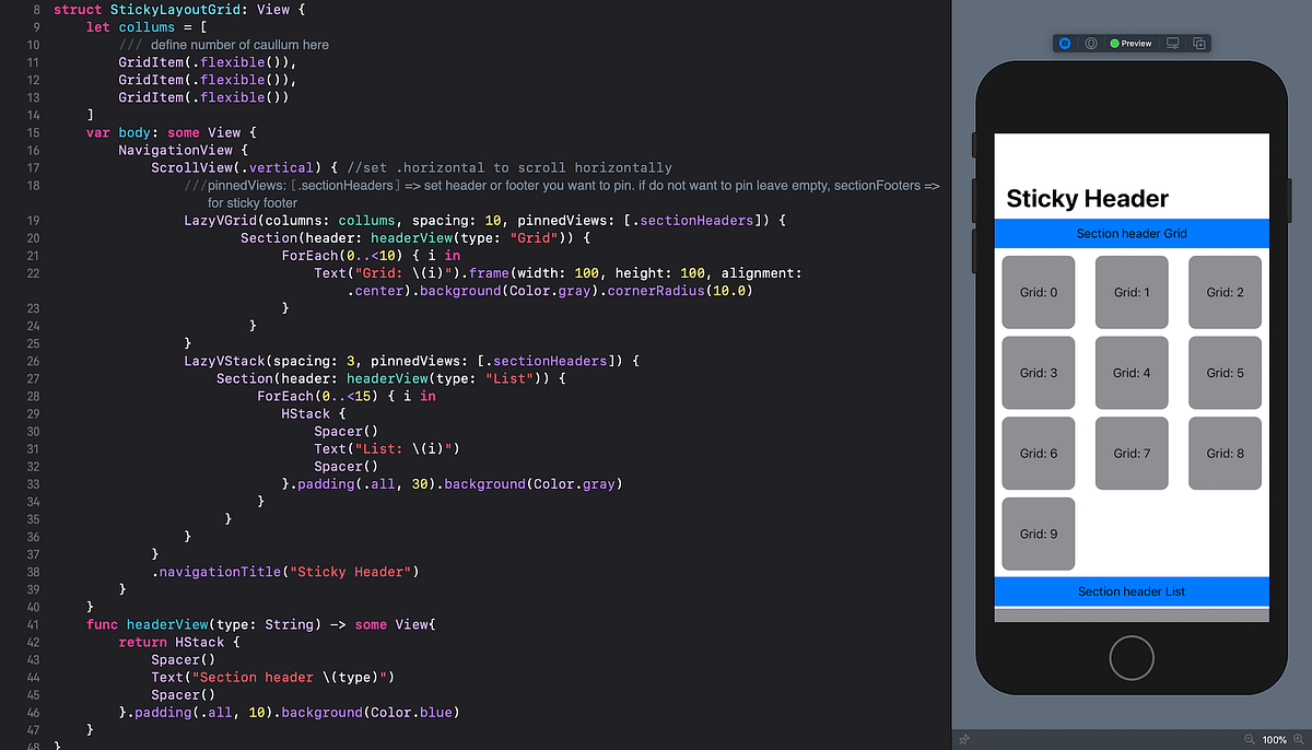 Swiftui How To Make Sticky Header With Gridstack Views By Prafulla