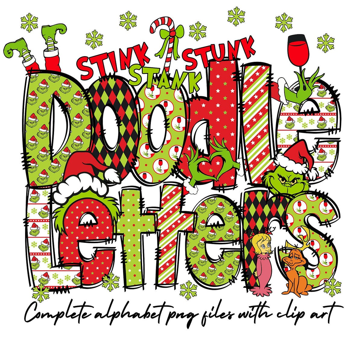 Christmas Doodle Letters and Clip art & Numbers, Uppercase Alphabet Set ...