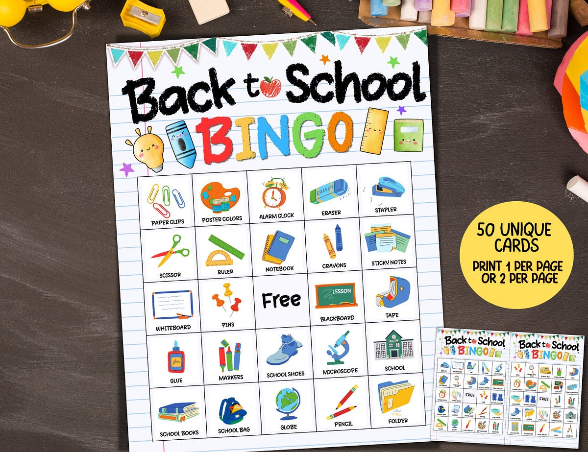 Free Back to school bingo game, 50 bingo cards Printable first day of ...