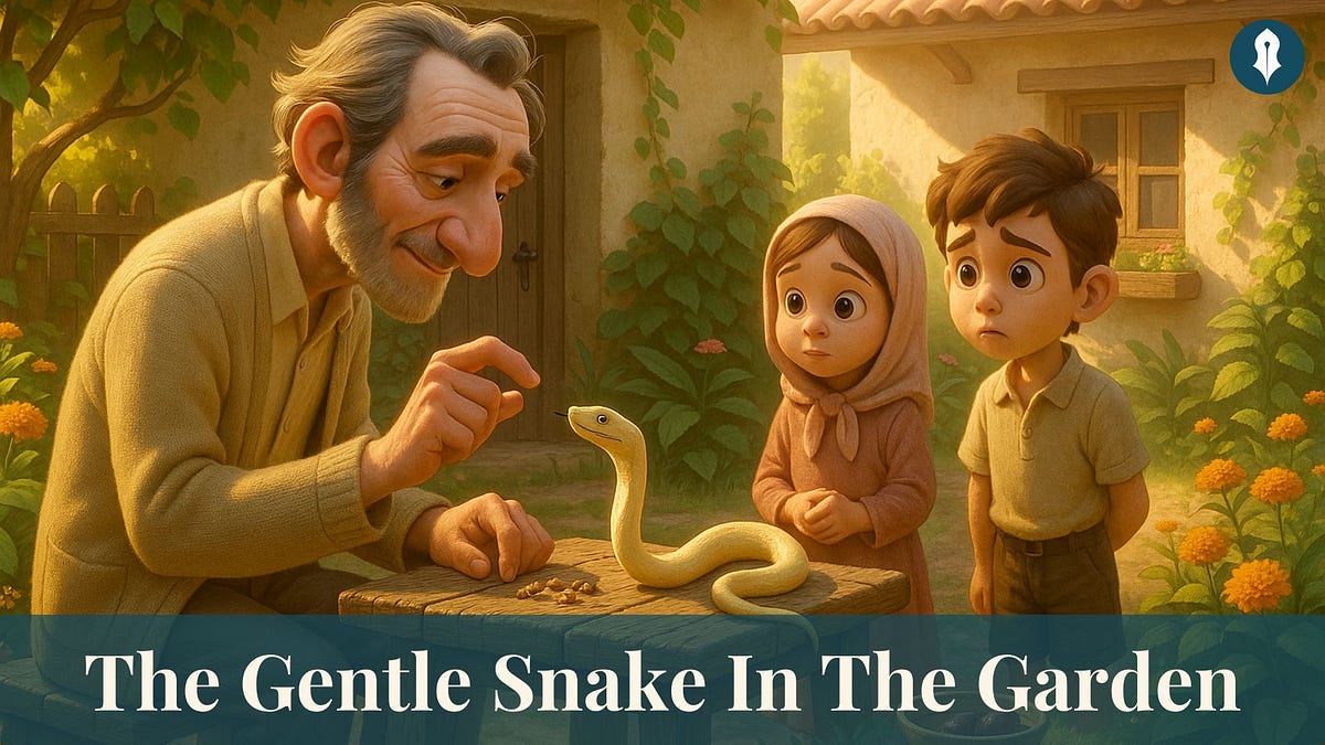 The Gentle Snake In The Garden. In a cozy garden beside a small… | by ...