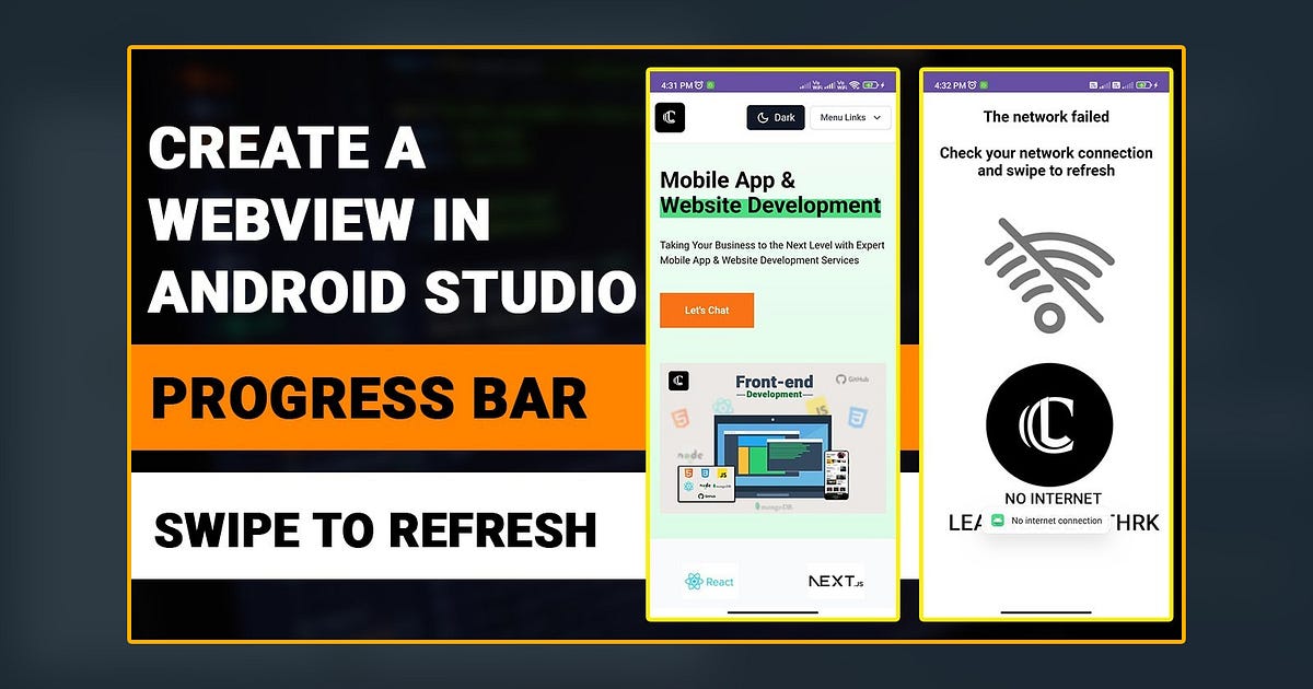 Create a WebView in Android Studio: ProgressBar + Swipe to Refresh + Error Page on Network ...