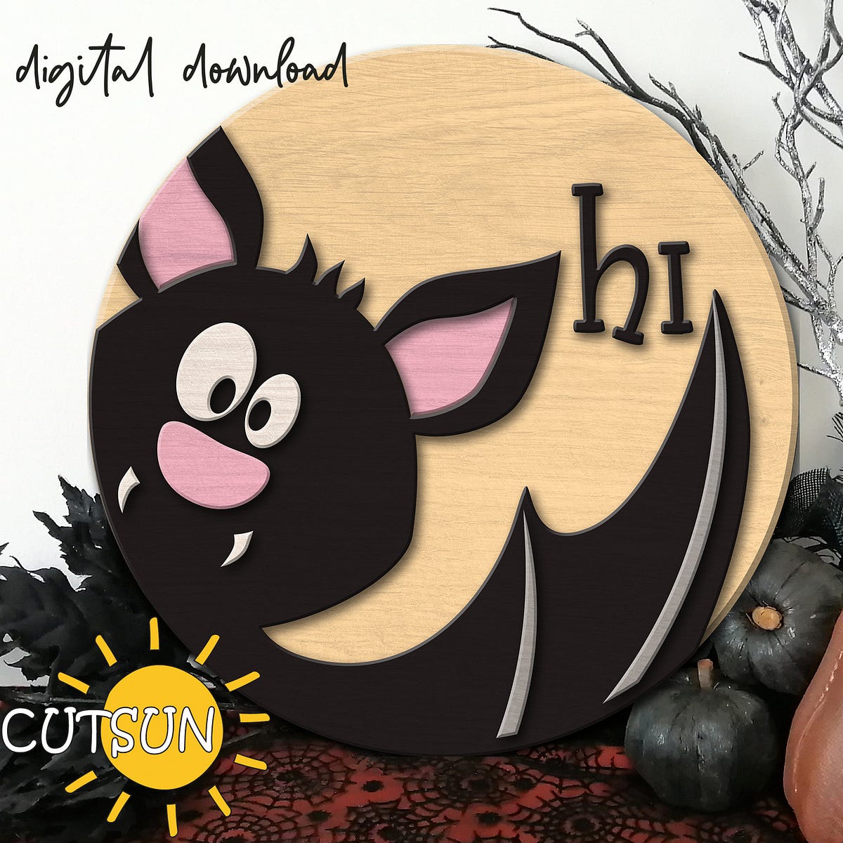 Bat Hi Halloween door hanger SVG Bat door hanger SVG Hi svg Glowforge ...
