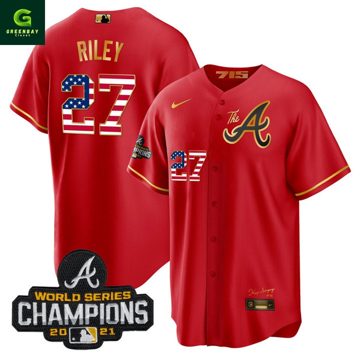 Atlanta Braves Austin Riley The A Gold Flag Red Gold Jersey — Player ...