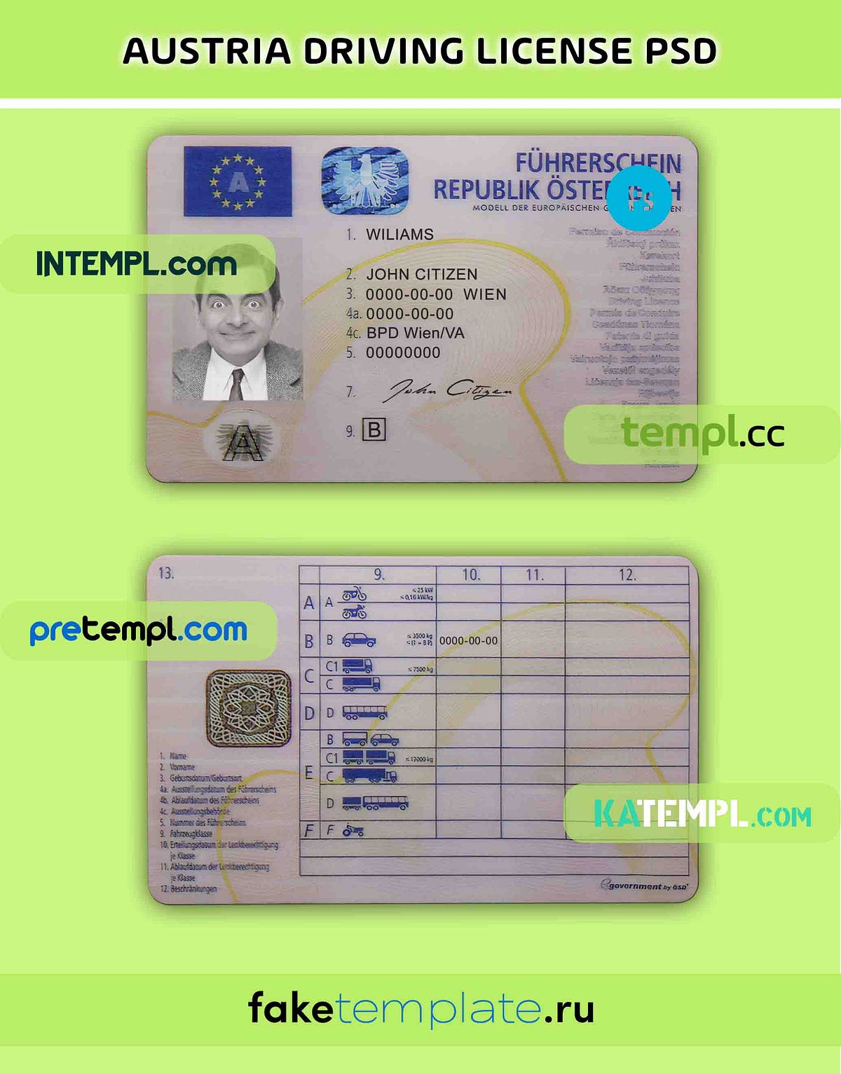 Austria driving license PSD download template | by Intempl driving ...
