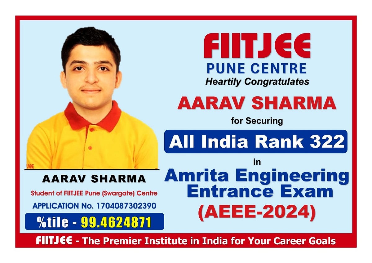 FIITJEE Pune Students Shine in Amrita Engineering Entrance Exam 2024 - FIITJEE PUNE CENTRE - Medium