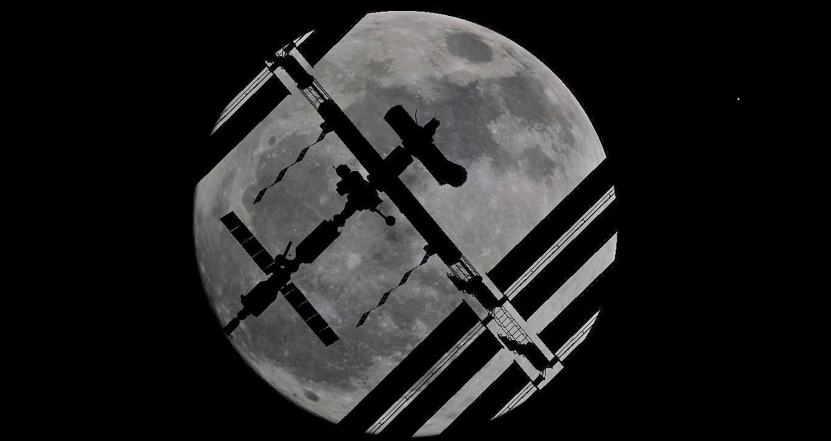 iss pre-sunrise spacewalk crosses full moon - Stephen Saber - Medium