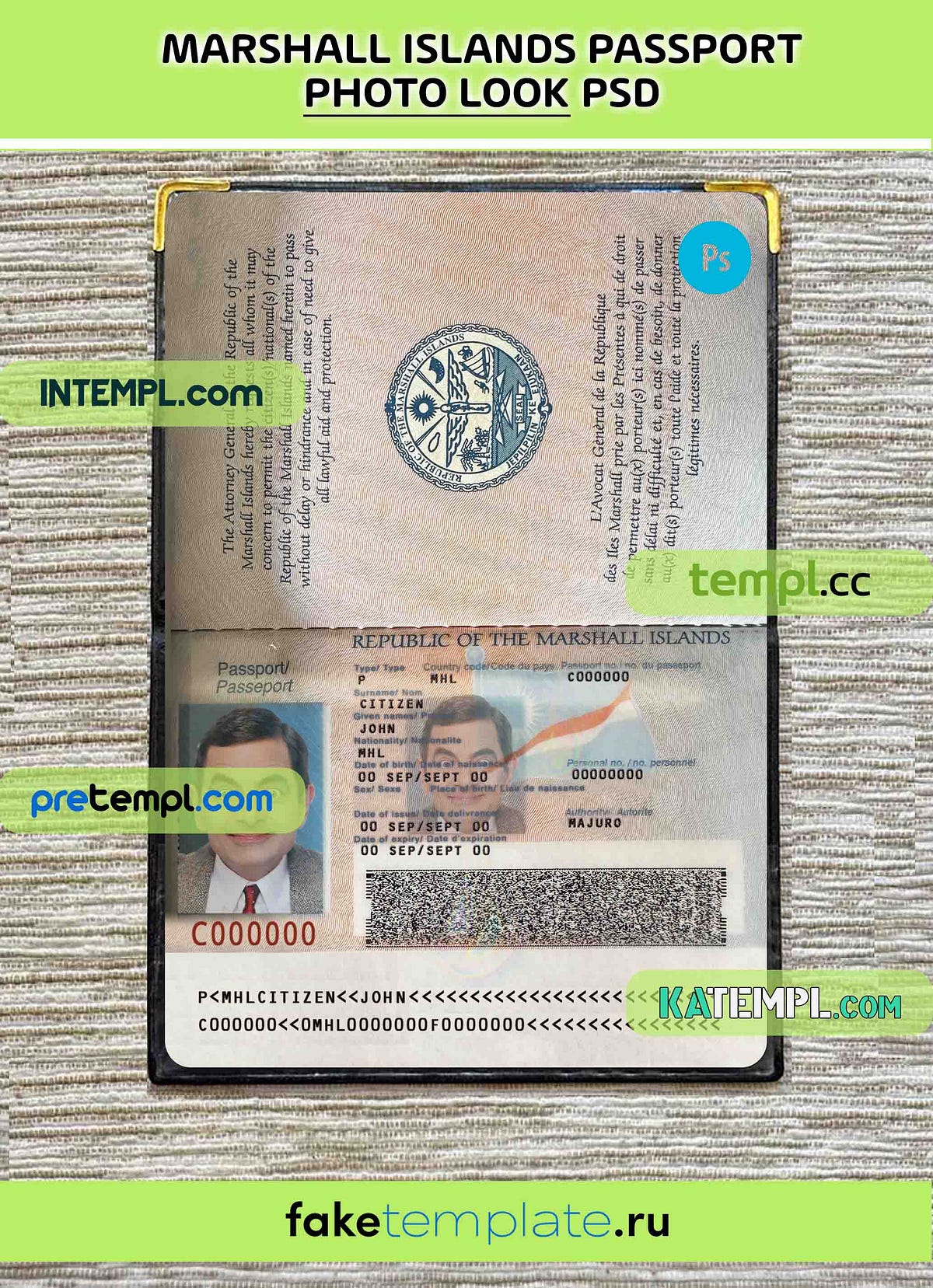 Marshall passport PSD download scan and photo look templates, 2 in 1 ...