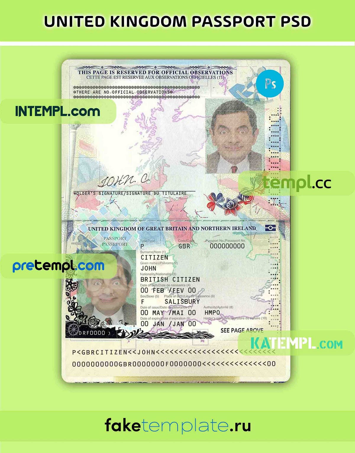 United Kingdom of Great Britain and Northern Ireland passport PSD ...