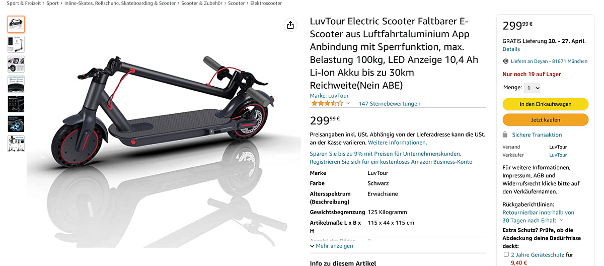 LuvTour Electric Scooter Faltbarer E-Scooter aus Luftfahrtaluminium App ...