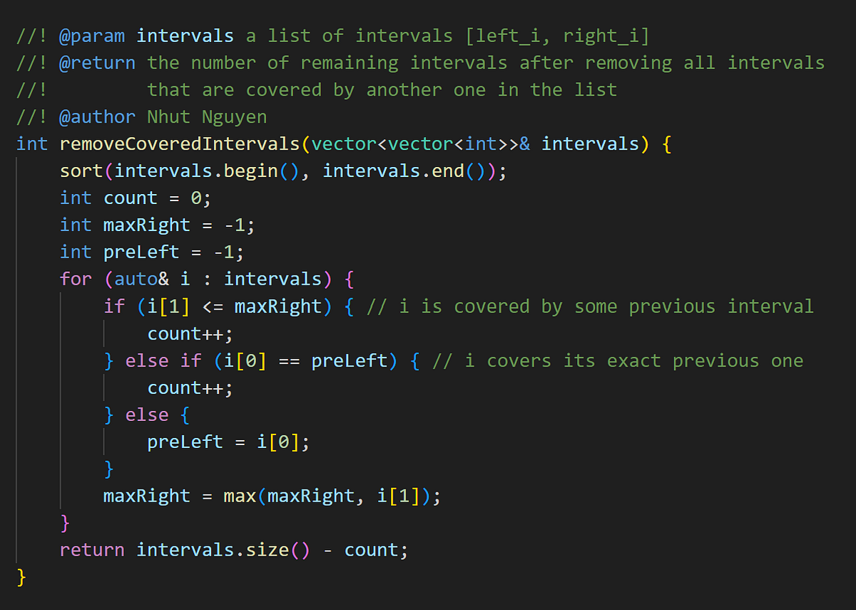 C++ Solution to Leetcode 1288. Remove Covered Intervals | LeetSolve