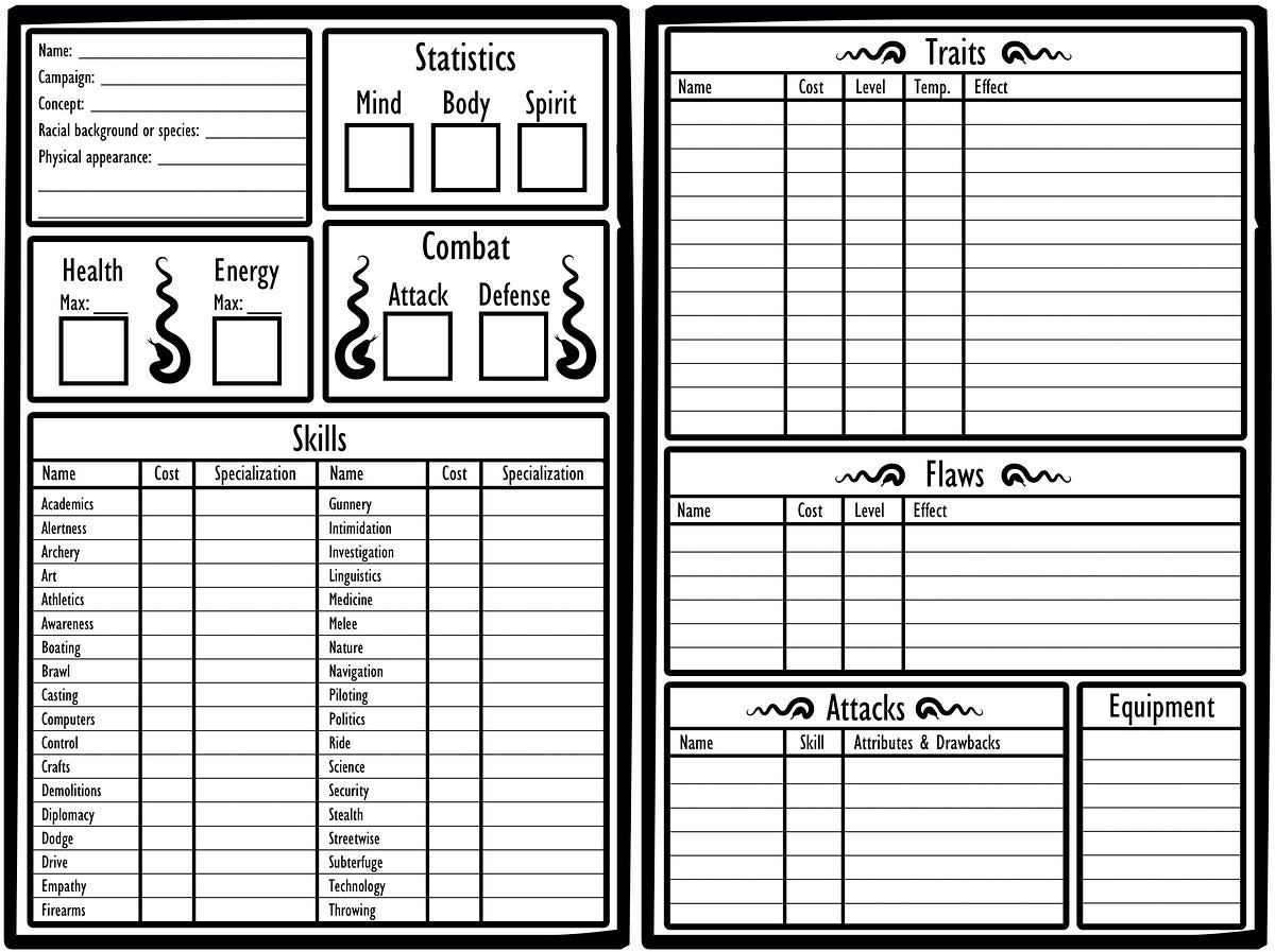 Prototype Snake Eyes character sheet - RPGuide - Medium