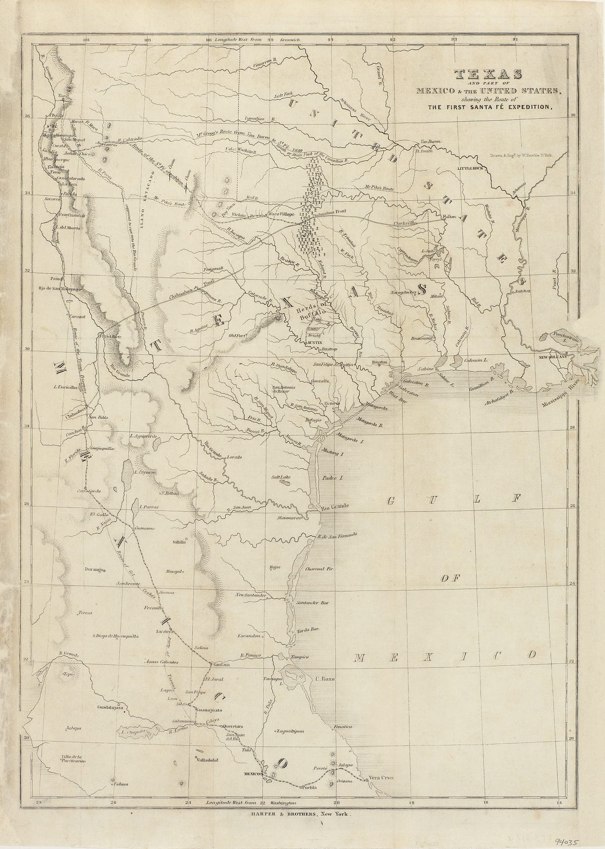 Texas and part of Mexico & the United States, showing the route of the ...