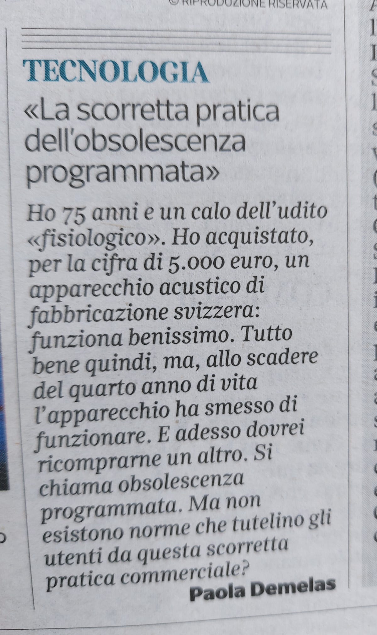 Obsolescenza programmata. Gentile signora Paola, desidero… | by Antonio ...