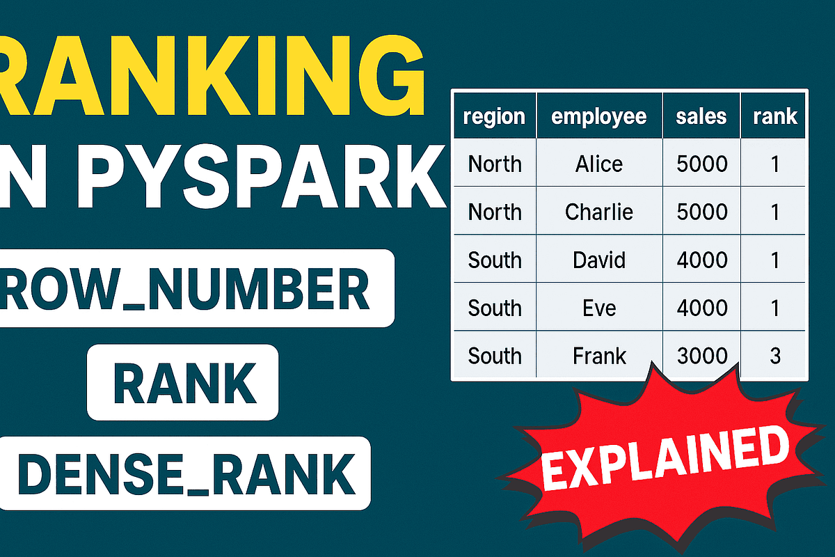 🔢 Mastering row_number(), rank(), and dense_rank() in PySpark — with Real-World Use Cases | by ...