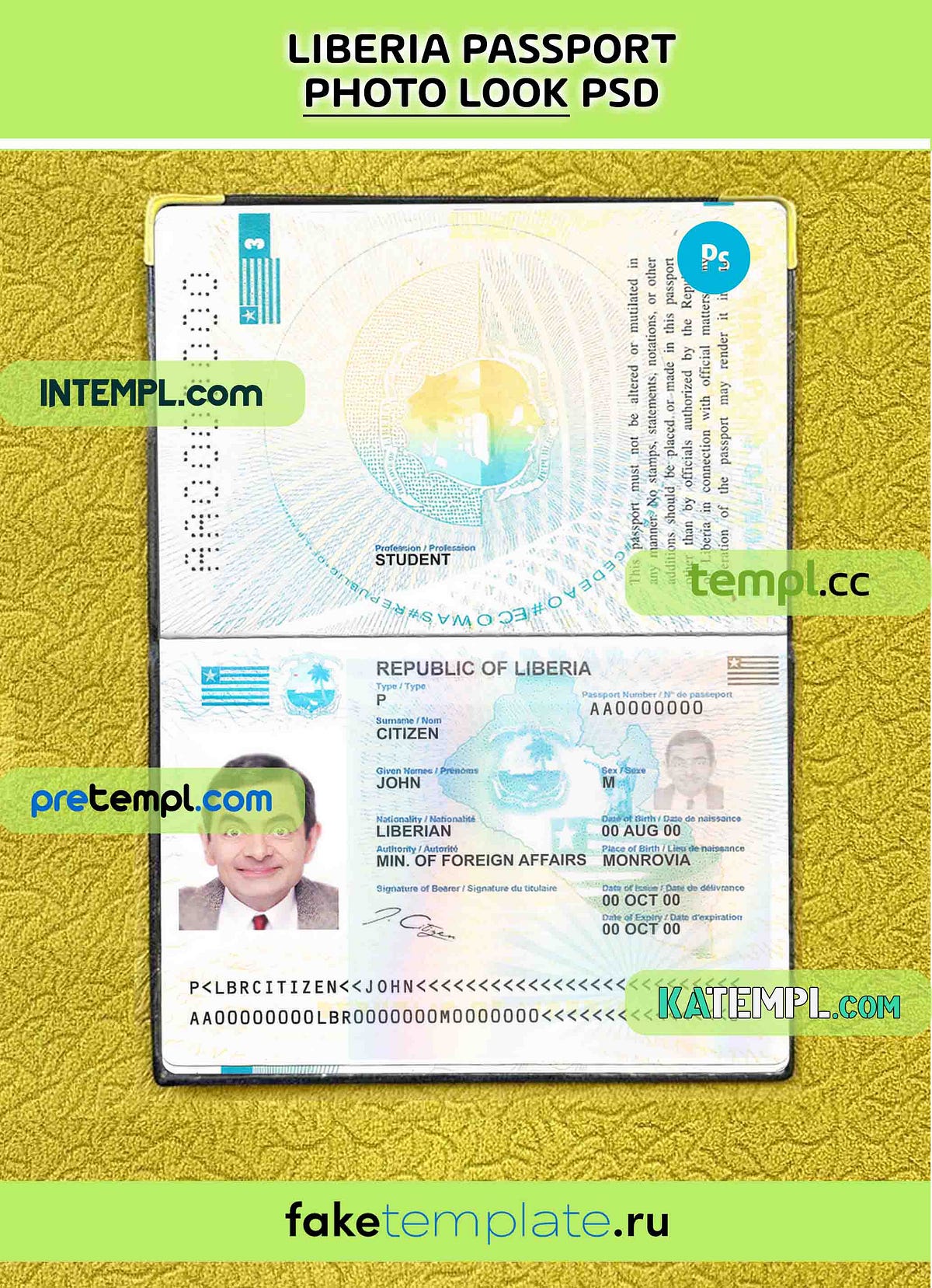 Liberia passport PSD download scan and photo look templates | by ...