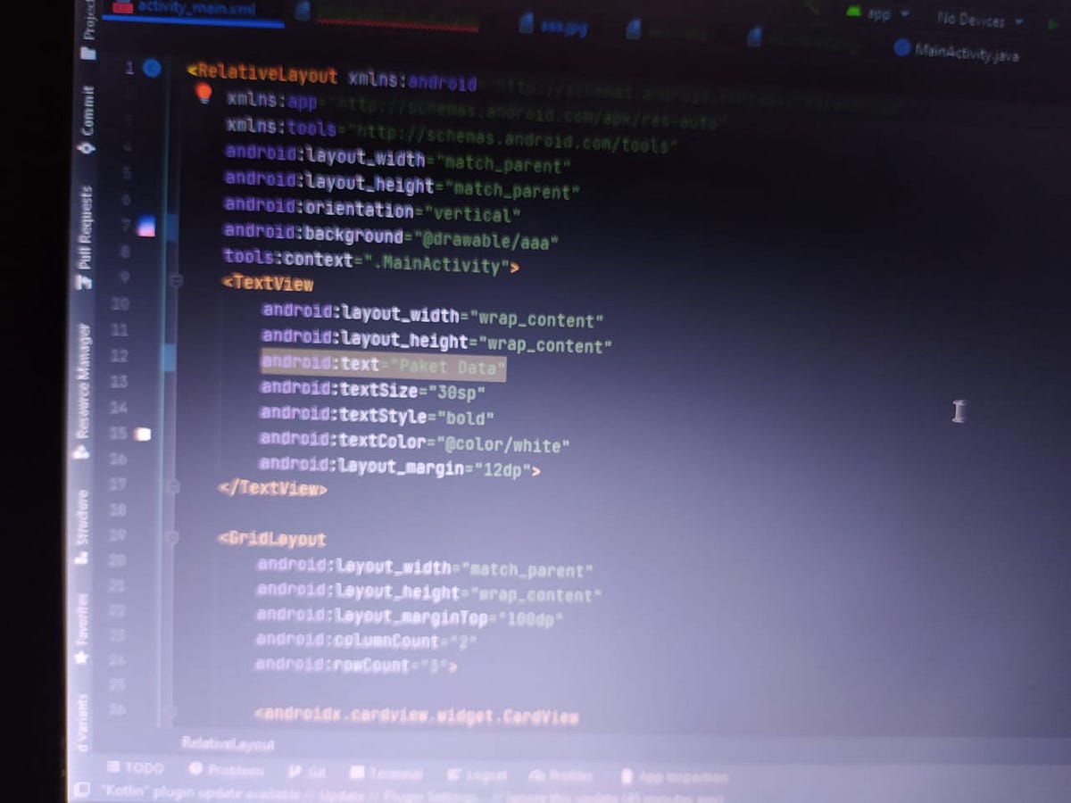 Update tampilan Layout android studio 3. untuk menampilkan gampar kita ...