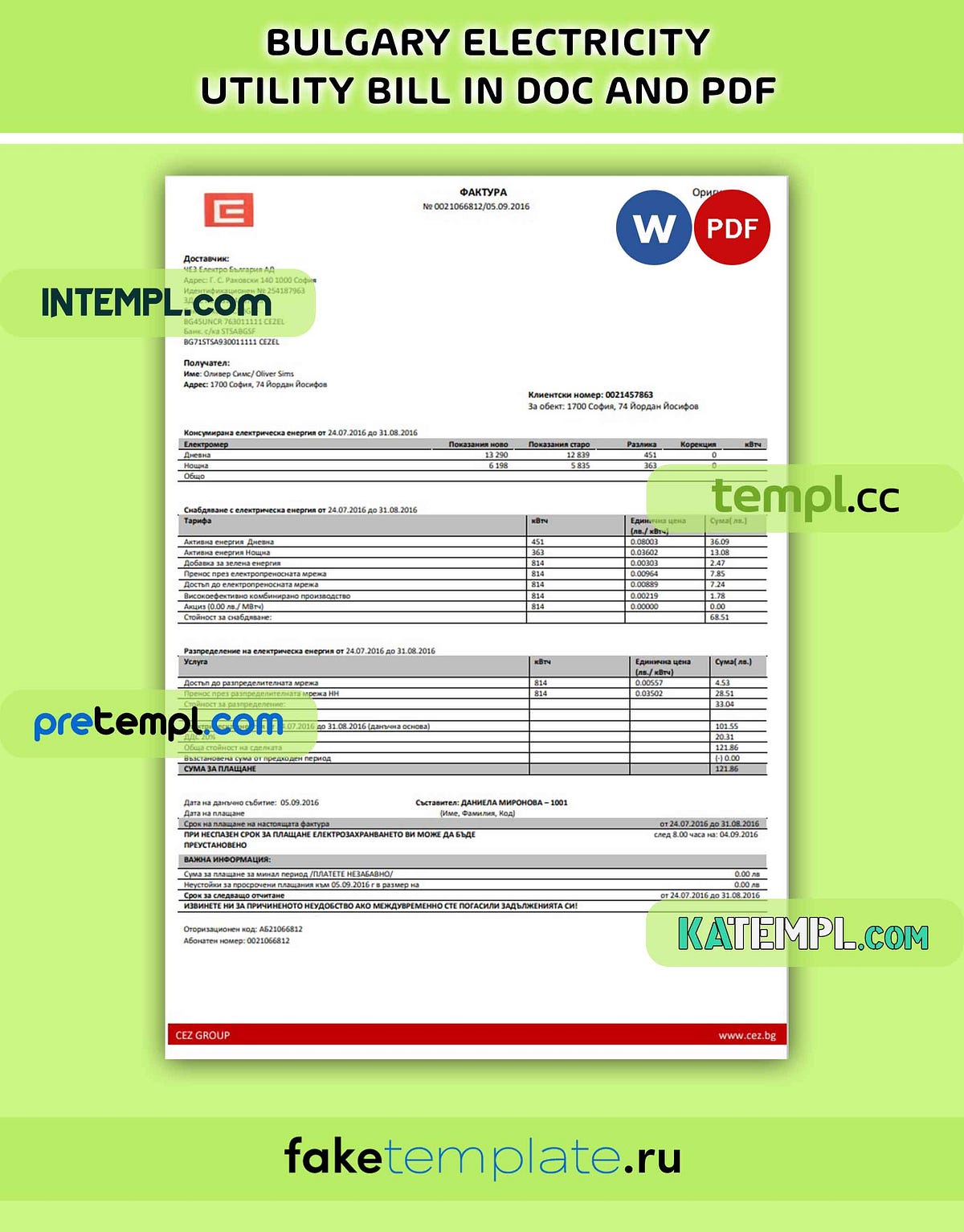 Bulgary electricity utility bill download example in Word and PDF | by ...