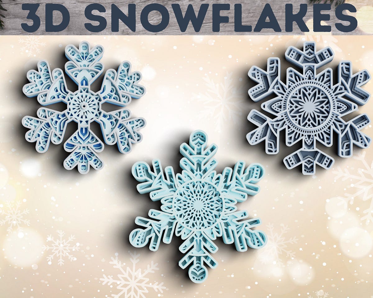 3D Snowflake SVG DXF 4 Layer — Christmas Svg 3D Mandala Svg — Layered ...