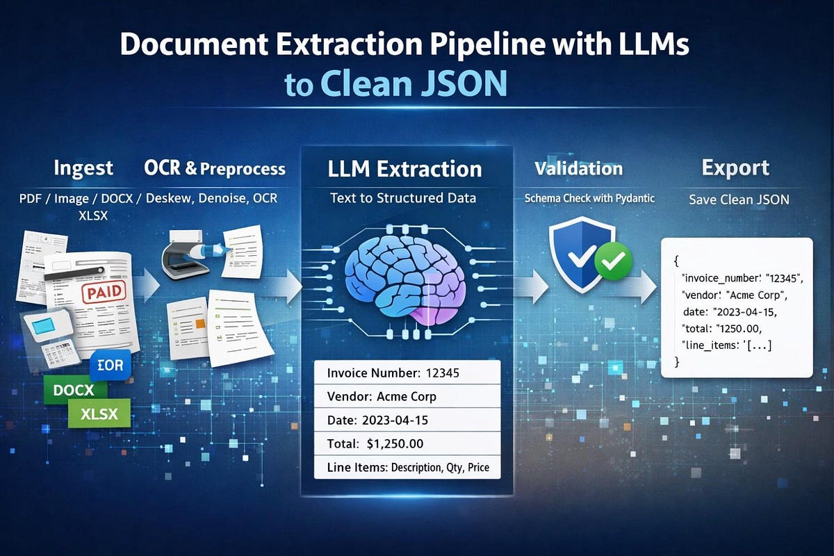 Build a Document Extraction Pipeline With LLMs (Scanned PDFs, Images, DOCX, XLSX → Clean JSON ...